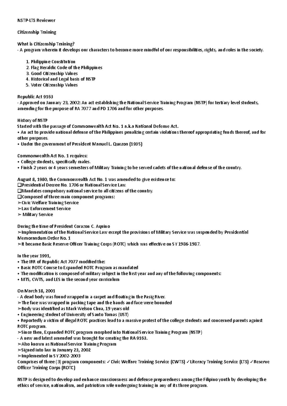 NSTP LTS- Reviewer-PT - Reviewer for NSTP - LTS Component - NSTP-LTS ...