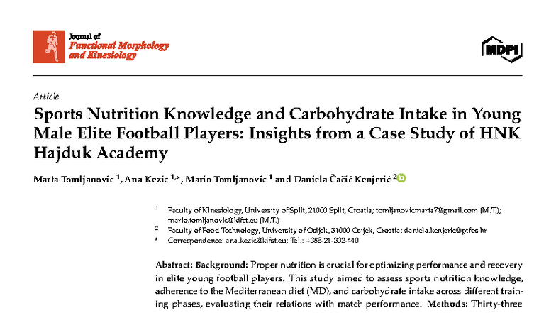 Sports Nutrition Knowledge & Carb Intake in Young Male Footballers: A ...