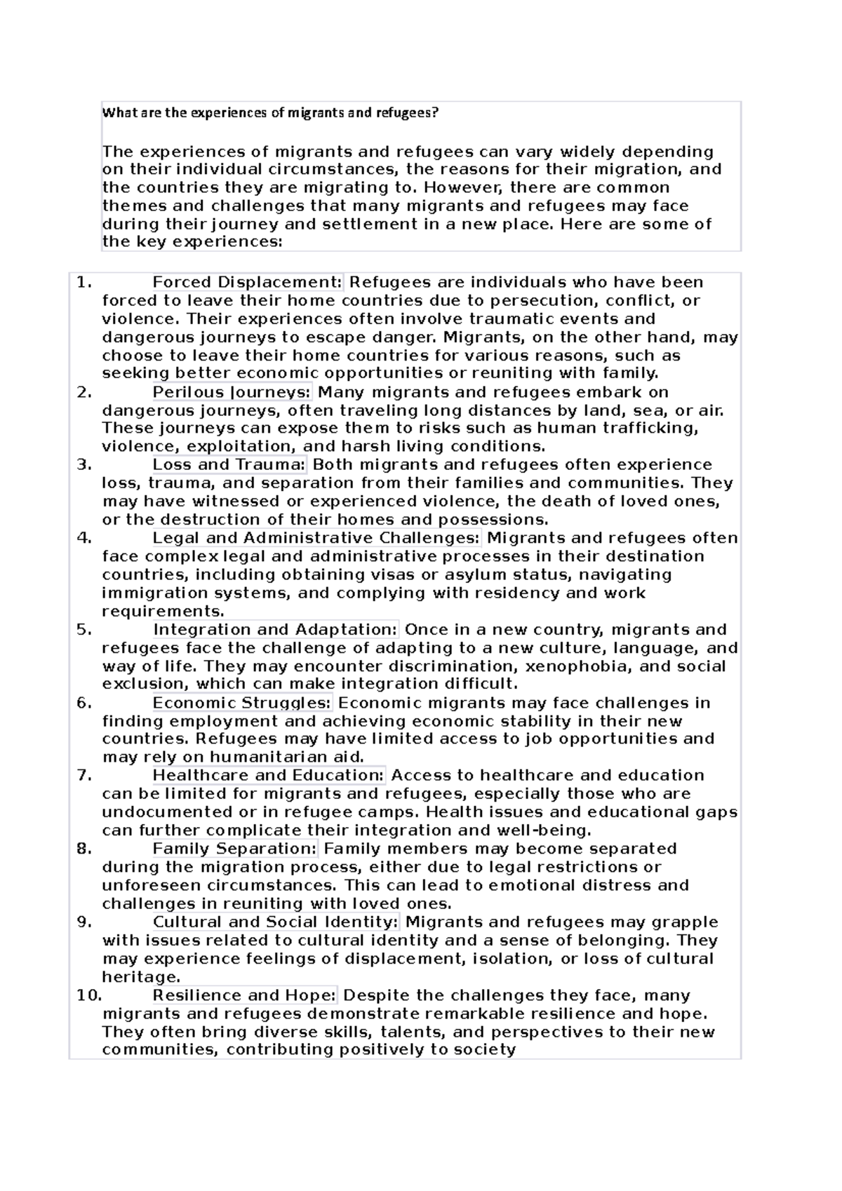 Essay for Refugees - What are the experiences of migrants and refugees ...
