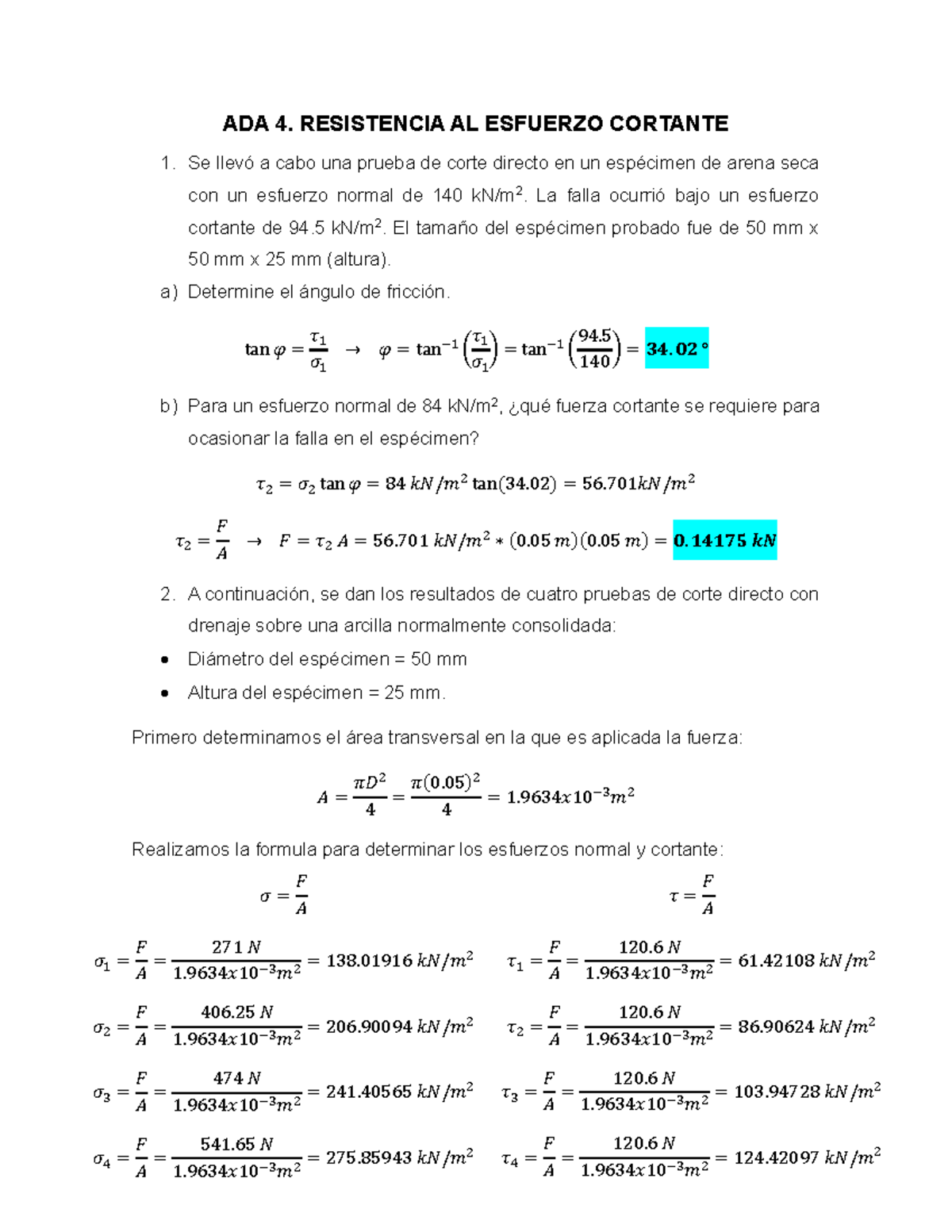 ADA 4: Análisis de Resistencia al Esfuerzo Cortante en Suelos - Studocu