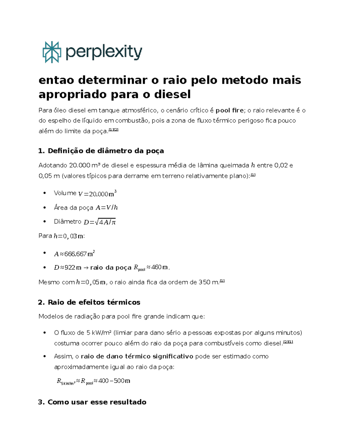 Determinação do Raio de Efeitos Térmicos em Pool Fire - Diesel - Studocu