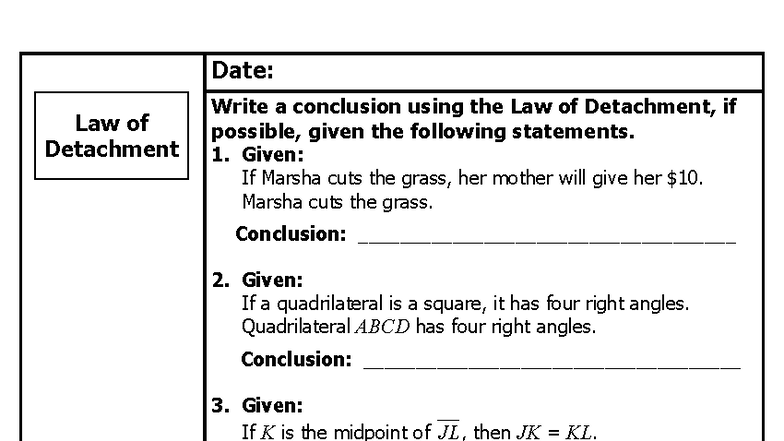 Geometry Warm-Ups: Law of Detachment & Syllogism Analysis - Studocu