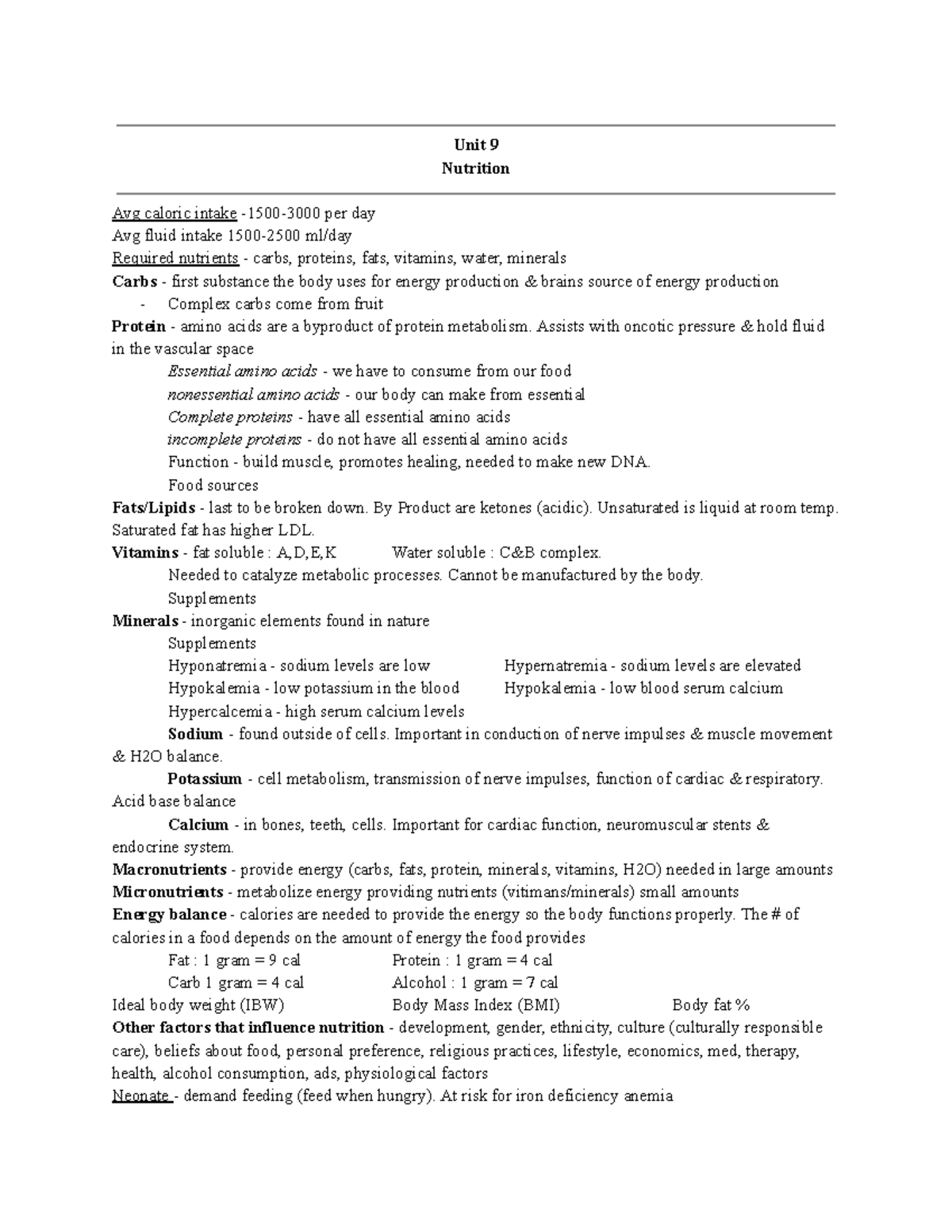 Nutrition Assessment and Management: Exam 4 - Unit 9 Review - Studocu