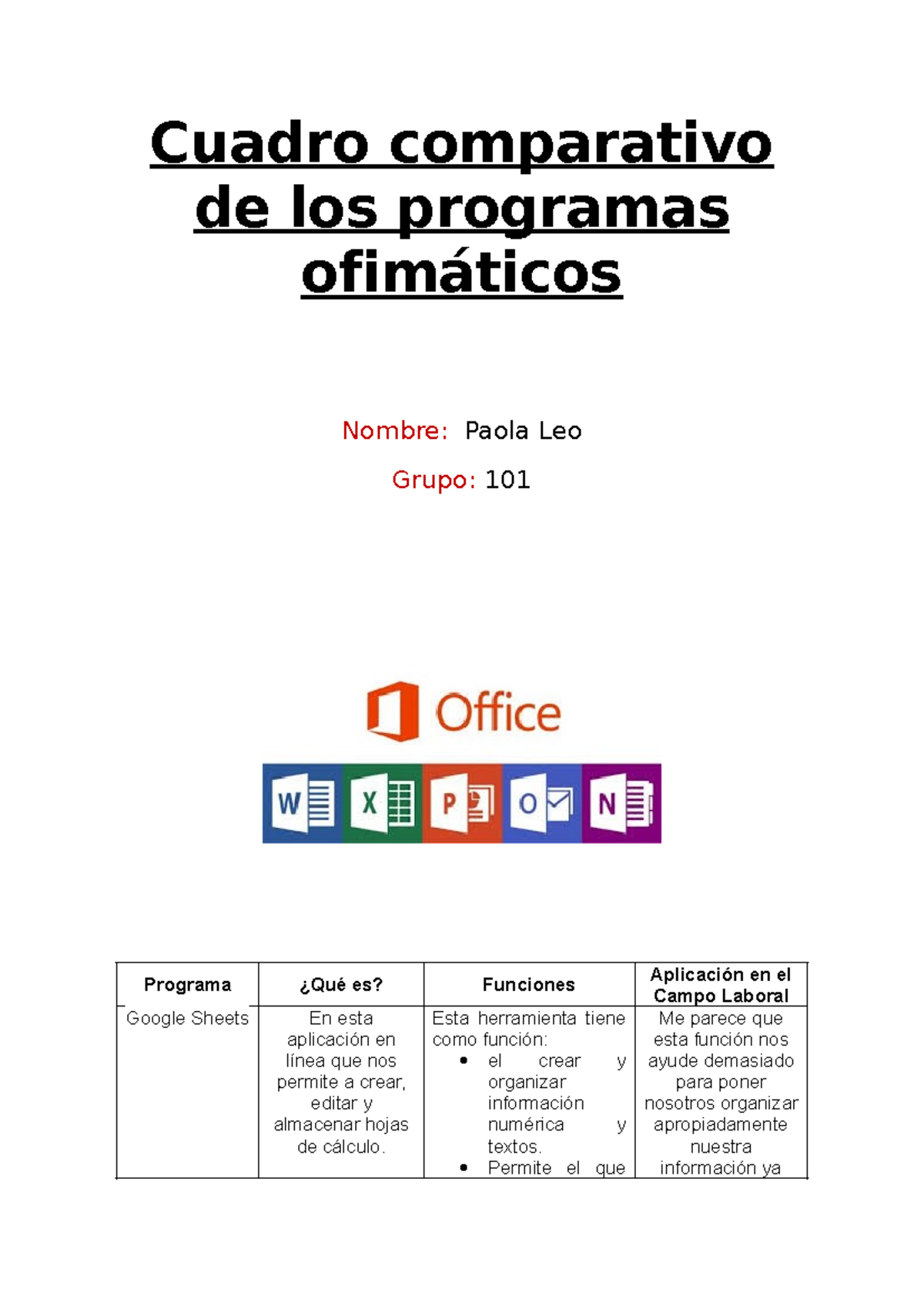 Comparativo de Programas Ofimáticos: Google Sheets y Sus Funciones ...