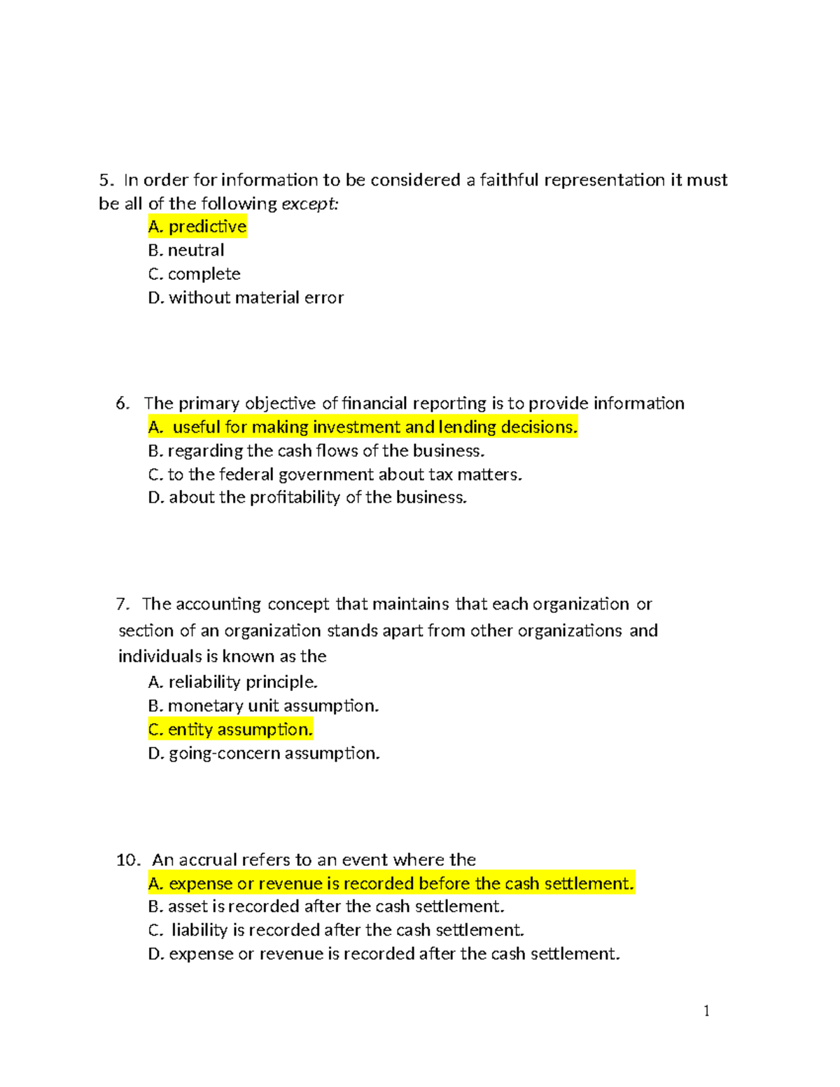 10 MT MCQ for Class W: Accounting Principles & Concepts Notes - Studocu