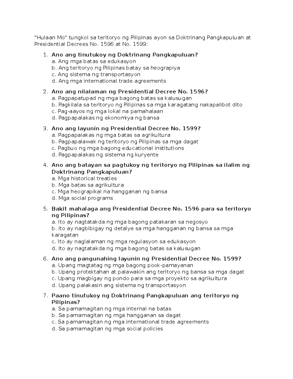 AP 4: Teritoryo ng Pilipinas ayon sa Doktrinang Pangkapuluan at PD 1596 ...