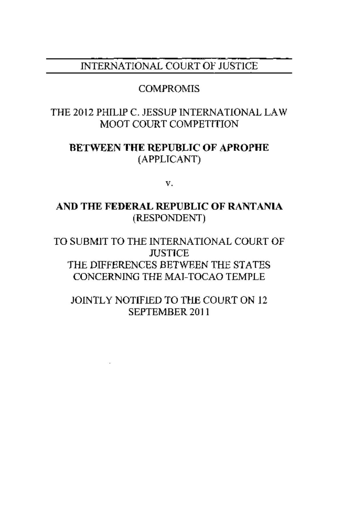 2012 Philip C. Jessup International Law Moot Court Compromis Analysis ...
