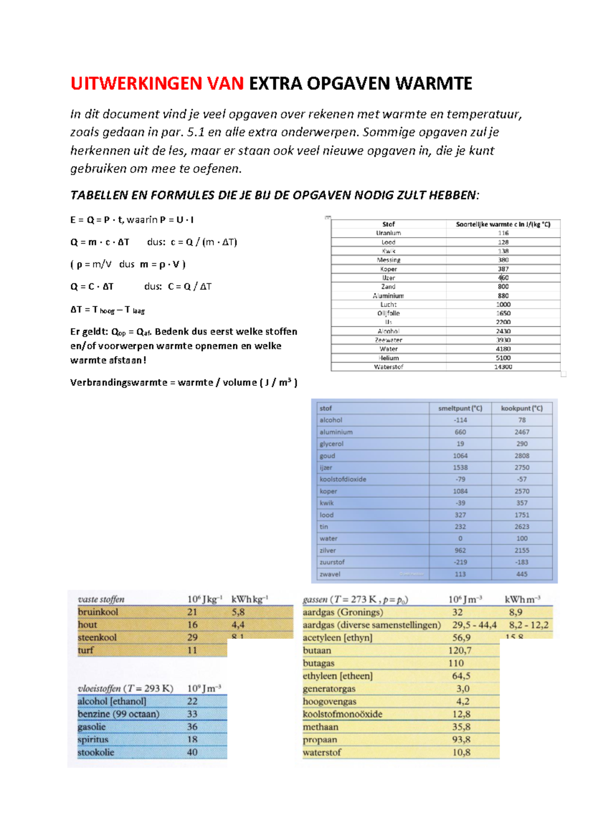 H5-Extra Opgaven Warmte en Temperatuur - Uitleg en Berekeningen ...