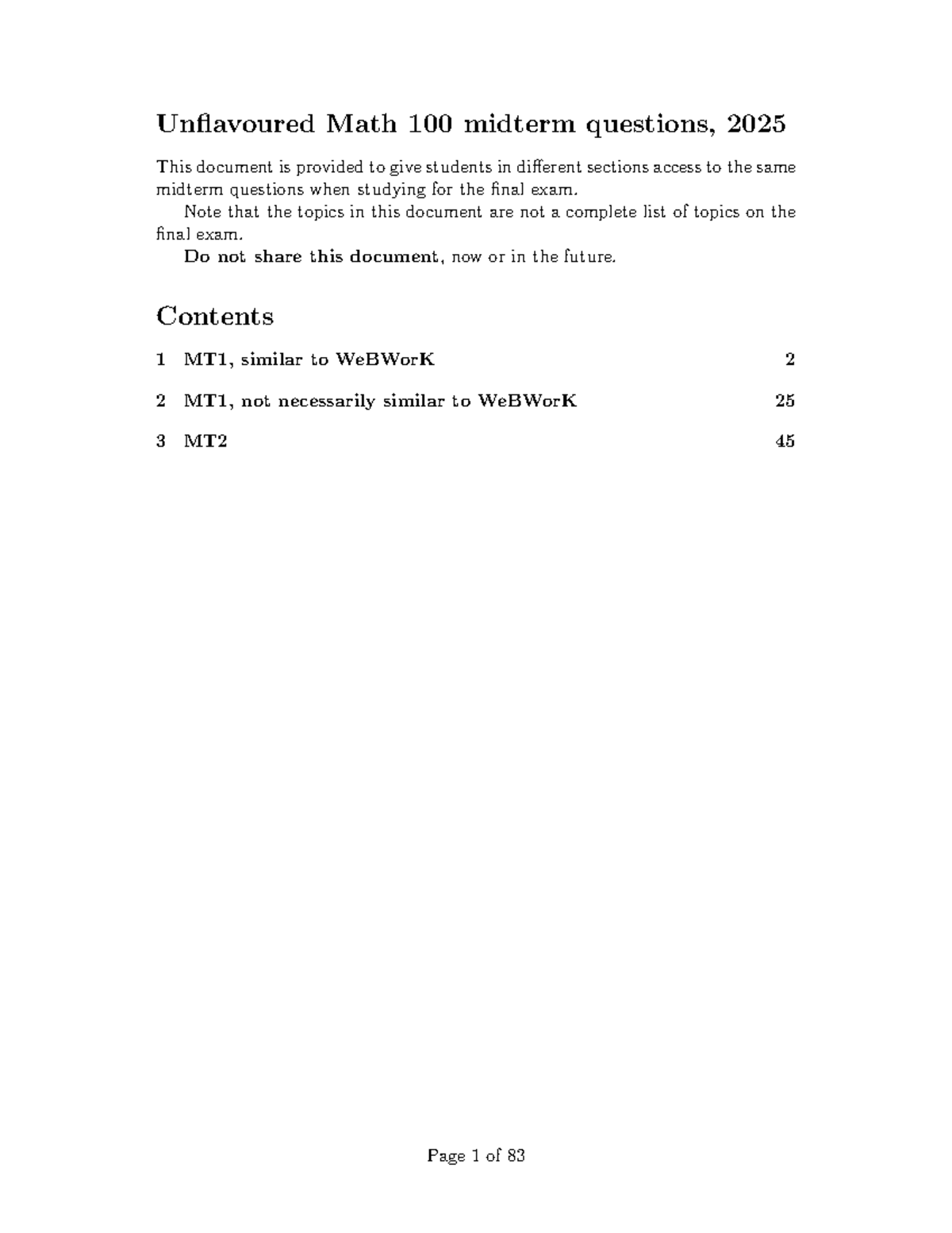 Math 100 Midterm Questions Compilation for 2025 Exam - Studocu