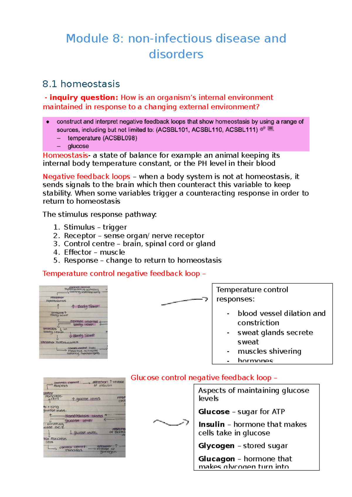 Module 8 study notes - helps - disorders 8 homeostasis - inquiry ...