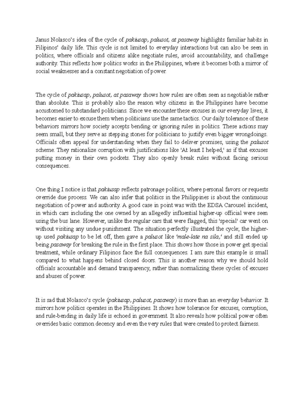 The Cycle of Pakiusap, Palusot, at Pasaway in PH Politics: A Reflection ...