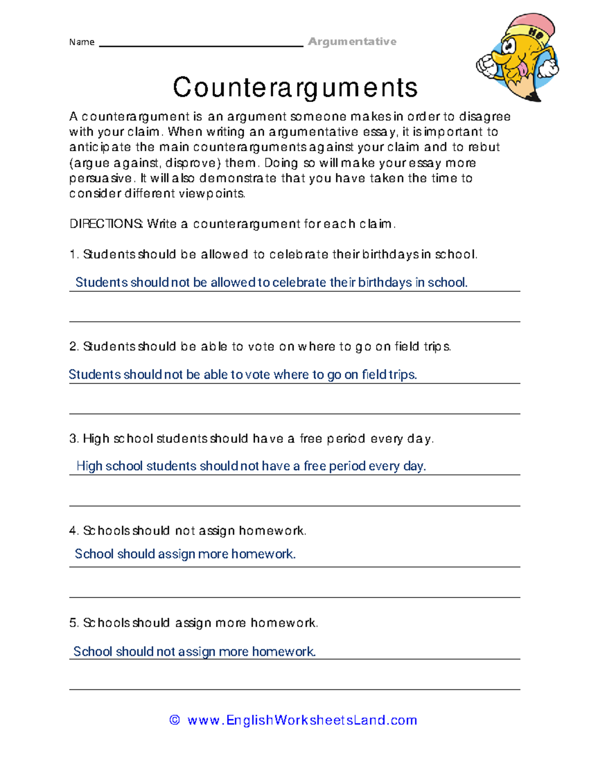 Colby Brandon - Counterarguments - Name Argumentative ...