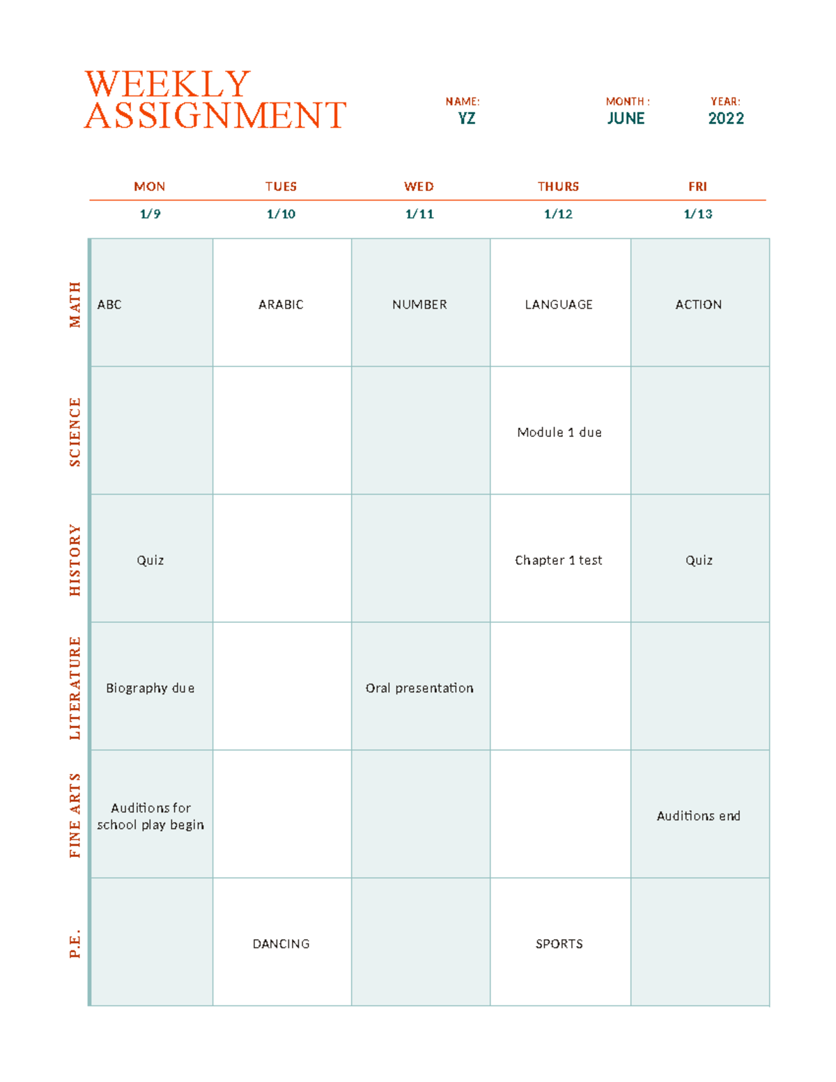 WEEK PLAN 101 - Planning - Reading and Writing - WEEKLY ASSIGNMENT NAME ...