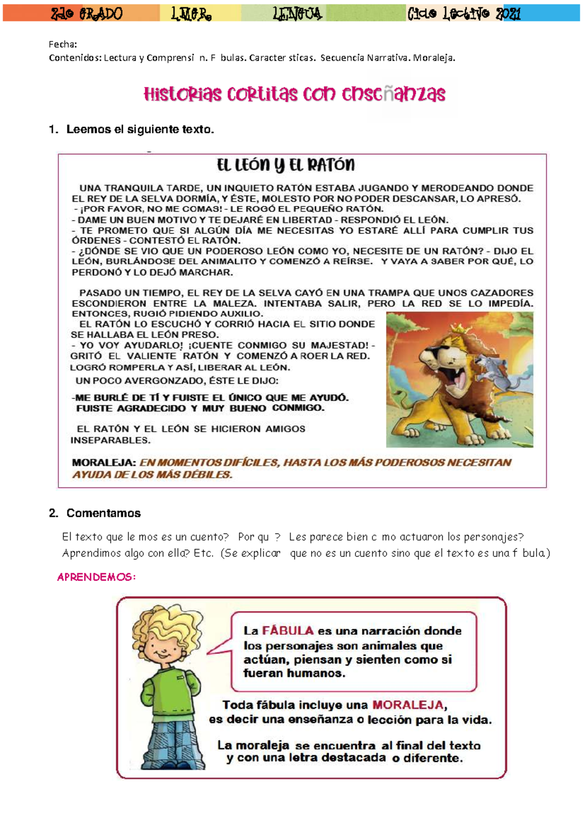 Fábulas y Género: Comprensión y Moralejas - Curso 26-07 - Studocu