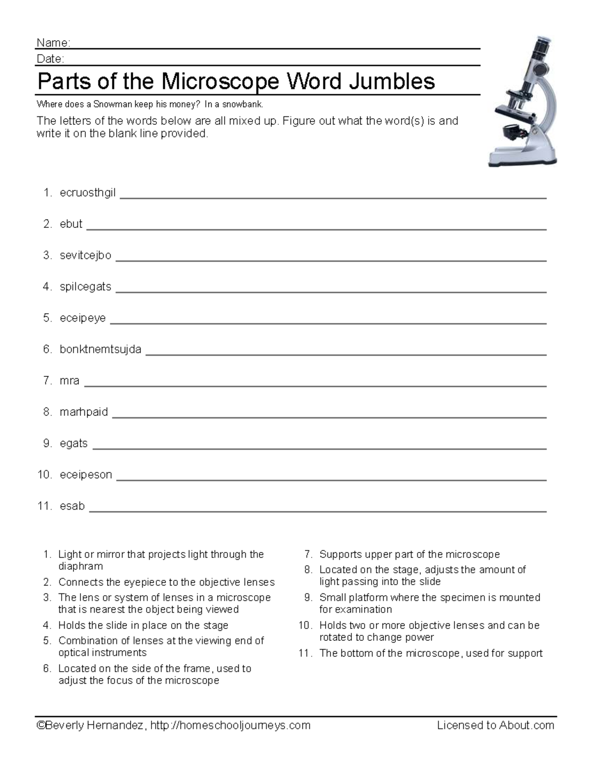 Microscope Parts Word Jumble Activity - Fun Learning Exercise - Studocu