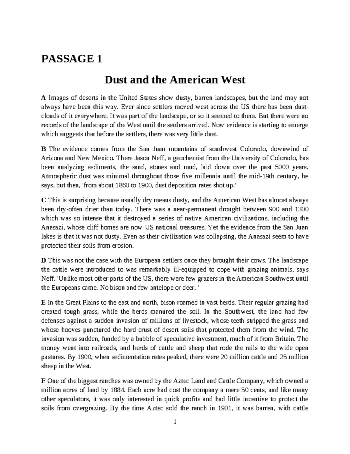 PASSAGE 1: Dust and the American West - Environmental Impact Analysis ...