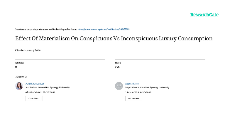 Effect of Materialism on Luxury Consumption: Conspicuous vs ...