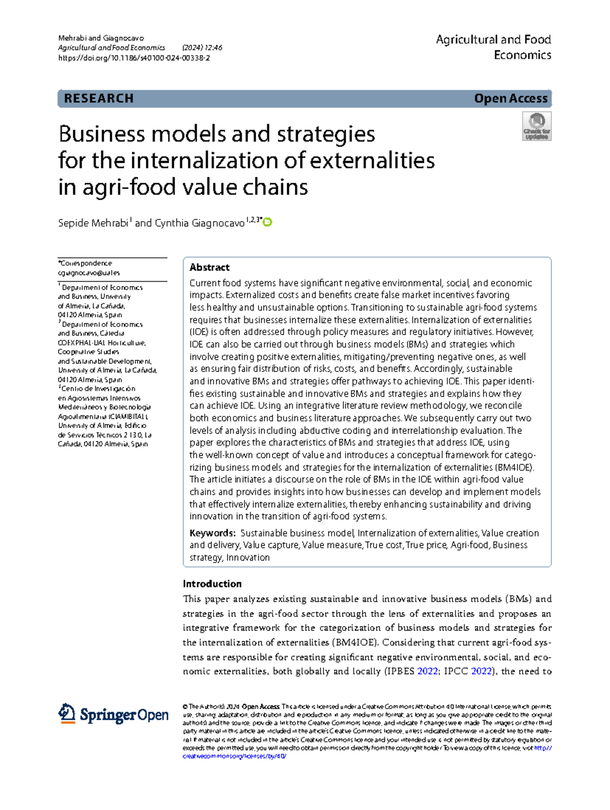 Business Models for Internalization of Externalities in Agri-Food Value ...