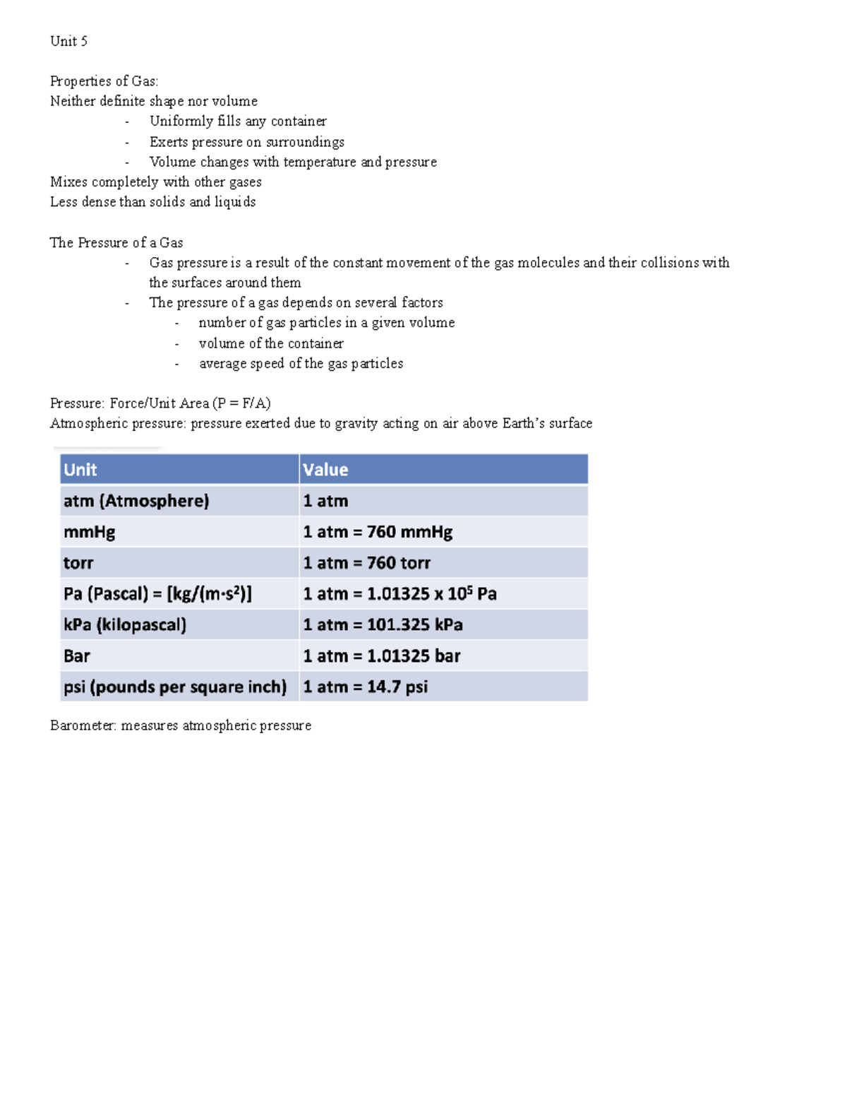 CHEM 104 - Unit 5: Properties and Behavior of Gases - Studocu
