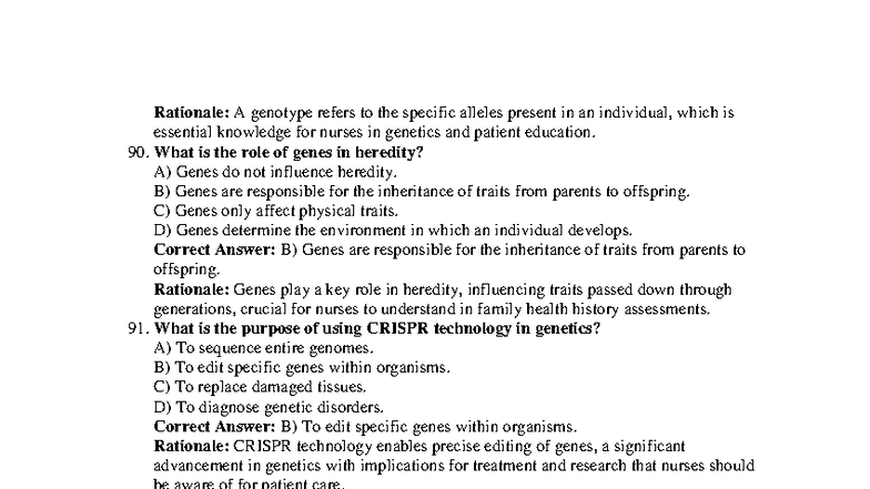 Genetics Test Bank: Key Concepts & Questions (Course Code: 2024) - Studocu