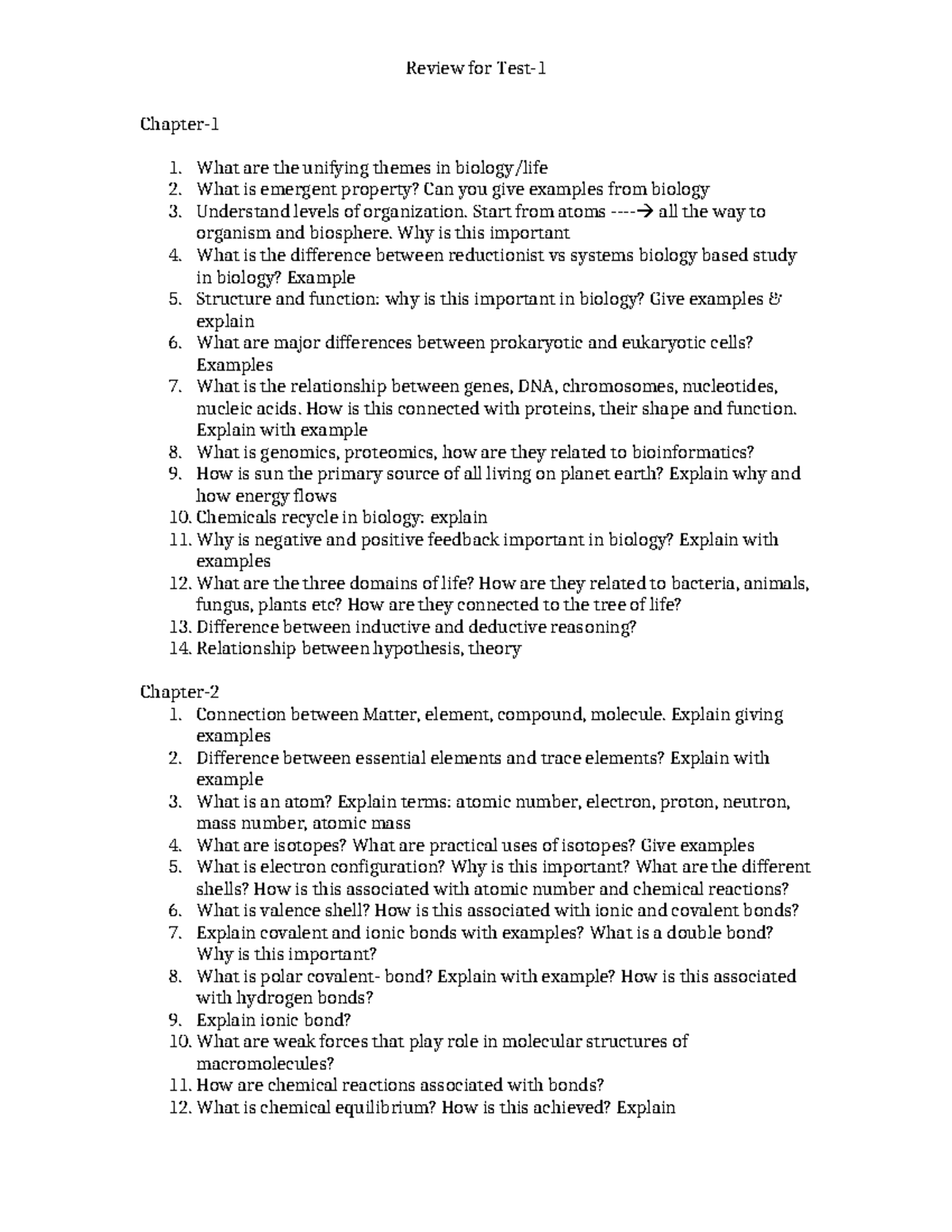 Biology Test Review - Key Concepts and Themes for Exam Prep - Studocu