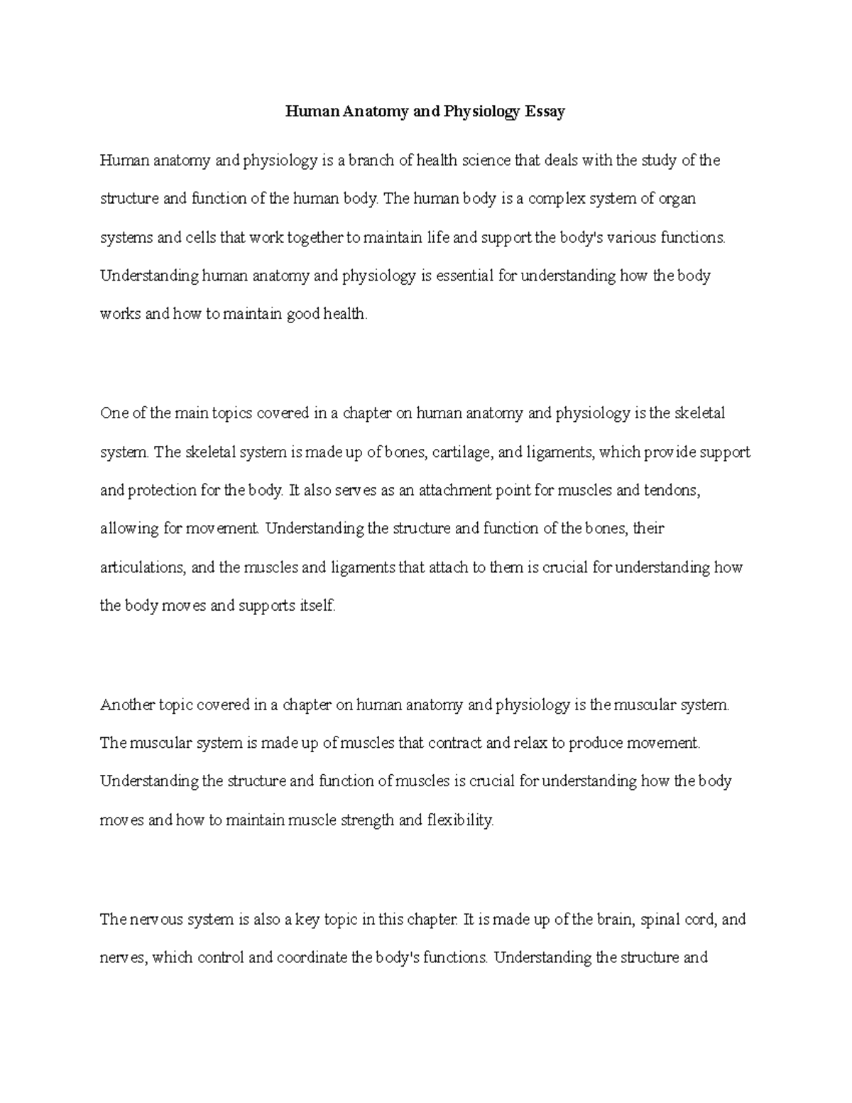 Human Anatomy & Physiology Essay Notes: Key Body Systems Analysis - Studocu