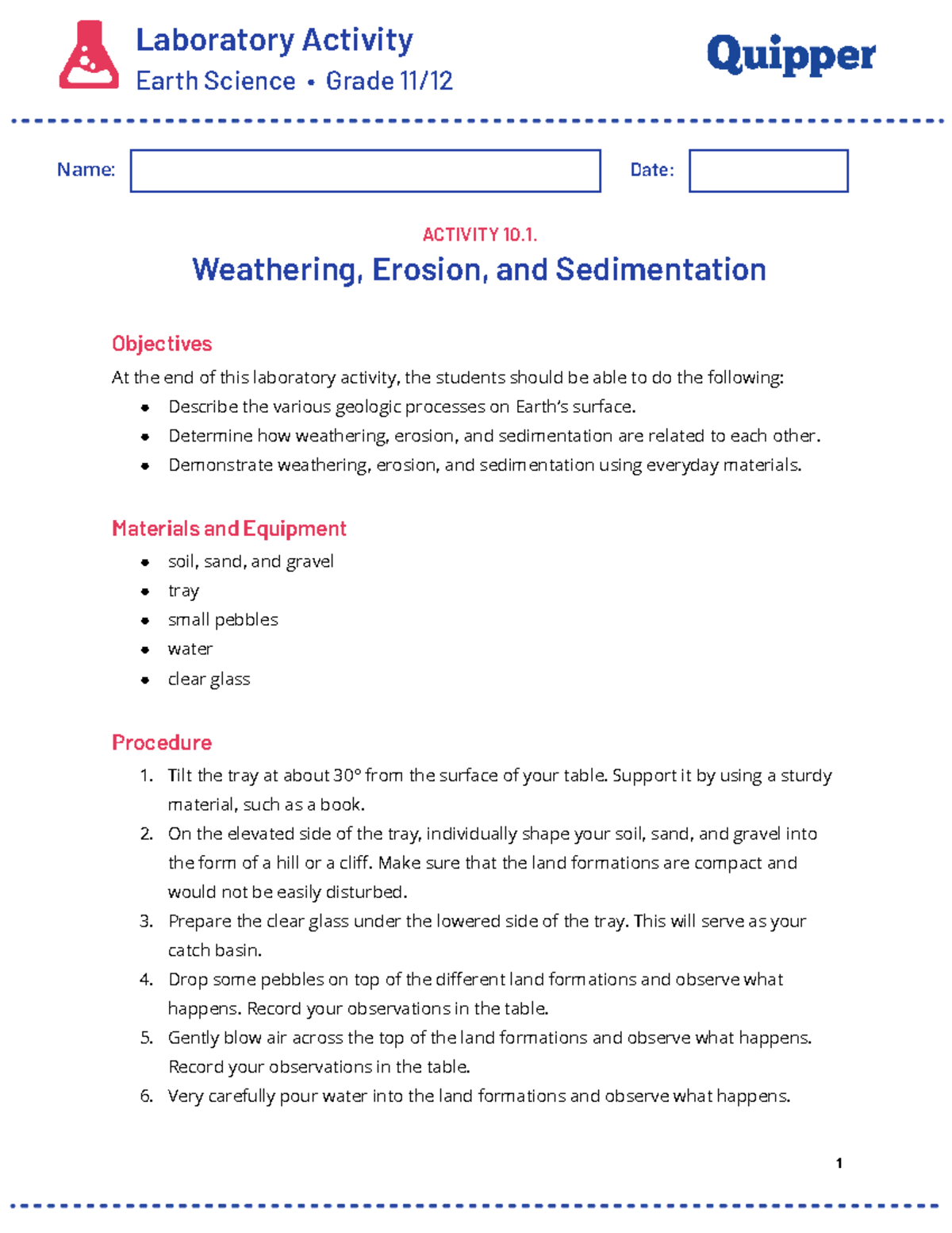 ME-ES-11 12-Q2-10-LA - Weathering, Erosion & Sedimentation Lab Activity ...