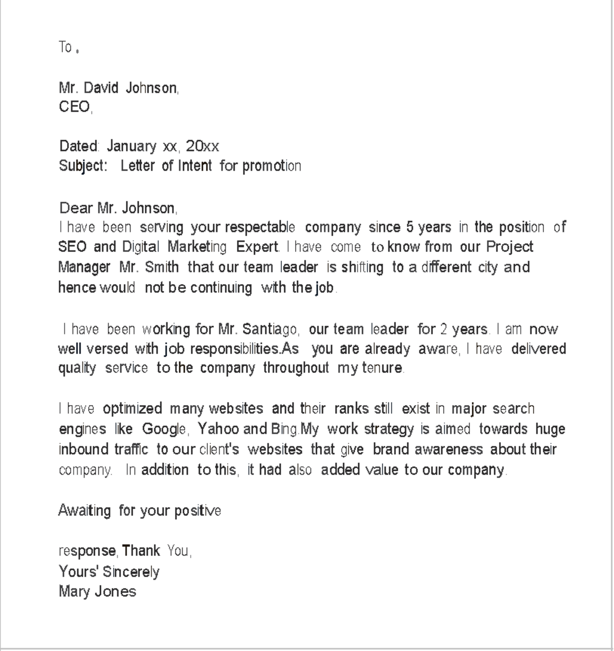 Letter Of Intent For Promotion Template Offer Letter Template And 2025