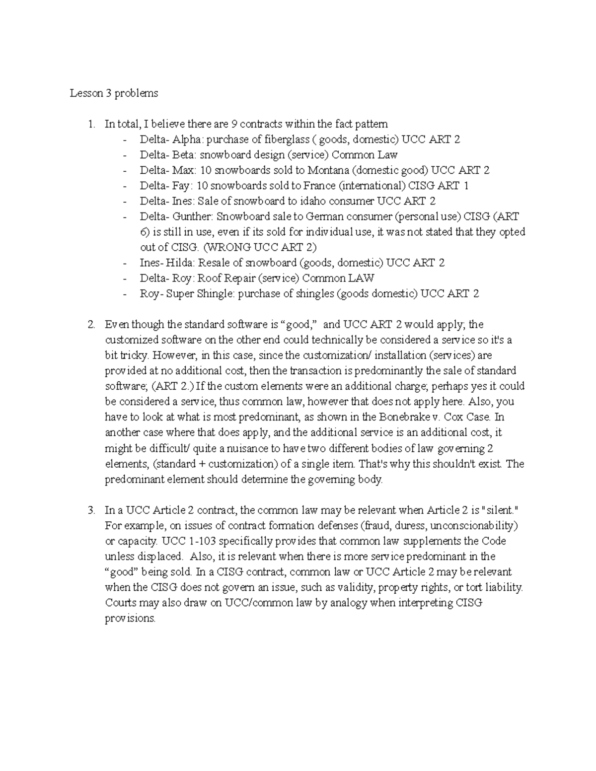 Contracts Lesson 3: Analyzing UCC and CISG Issues - Studocu