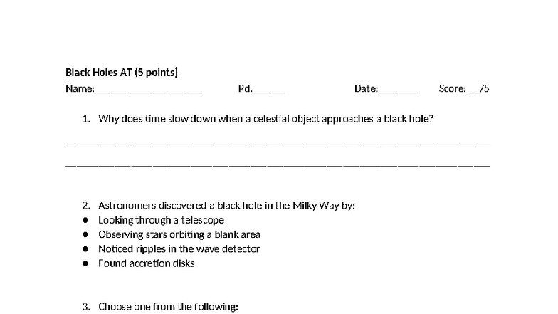 Black Holes AT: Comprehensive Task Assignment Overview - Studocu