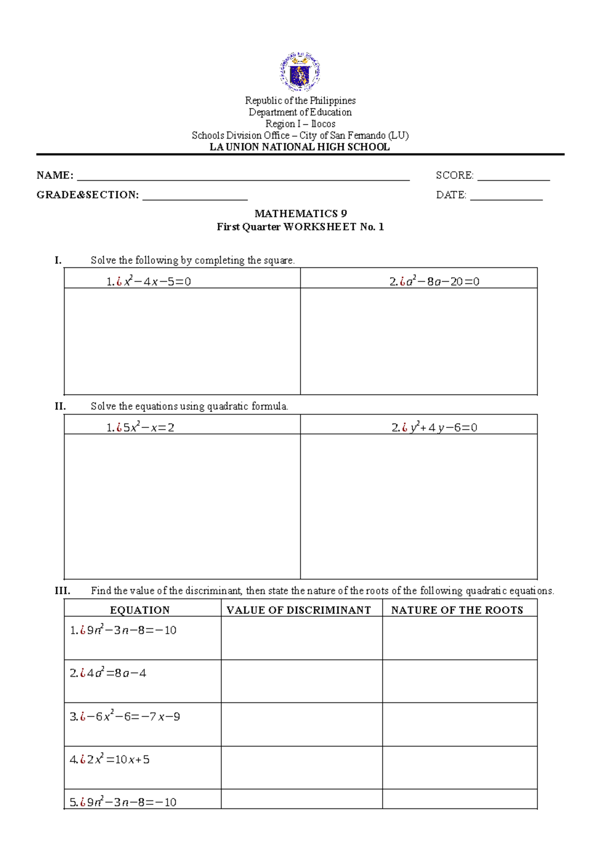 Worksheet/Summative - Republic of the Philippines Department of ...