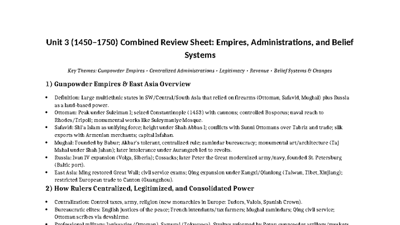 Unit 3 (1450-1750) Review: Empires, Centralization, and Belief Systems ...