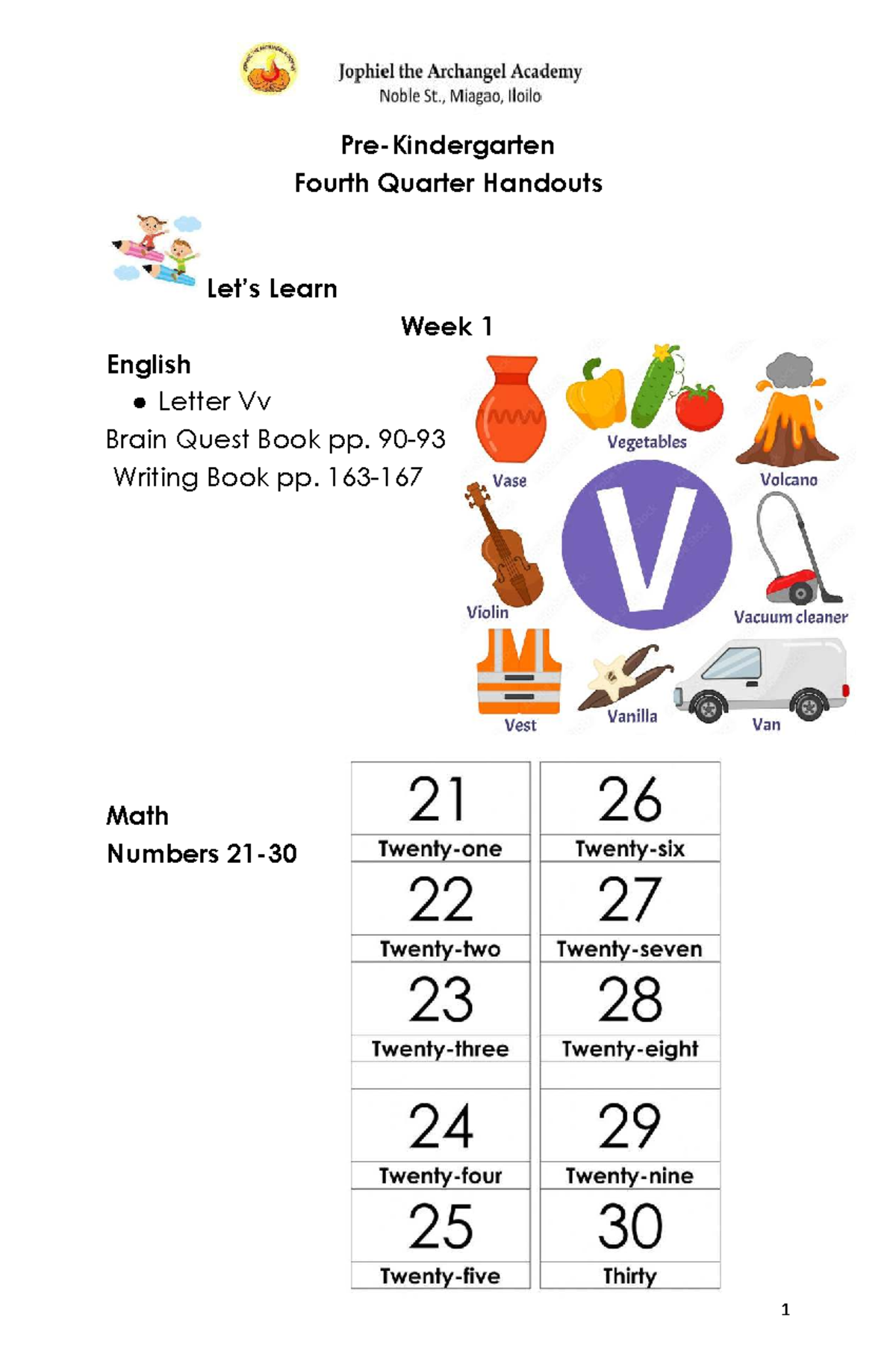 Q4 PK Handouts SY24-25 - lecture notes - Pre-Kindergarten Fourth ...