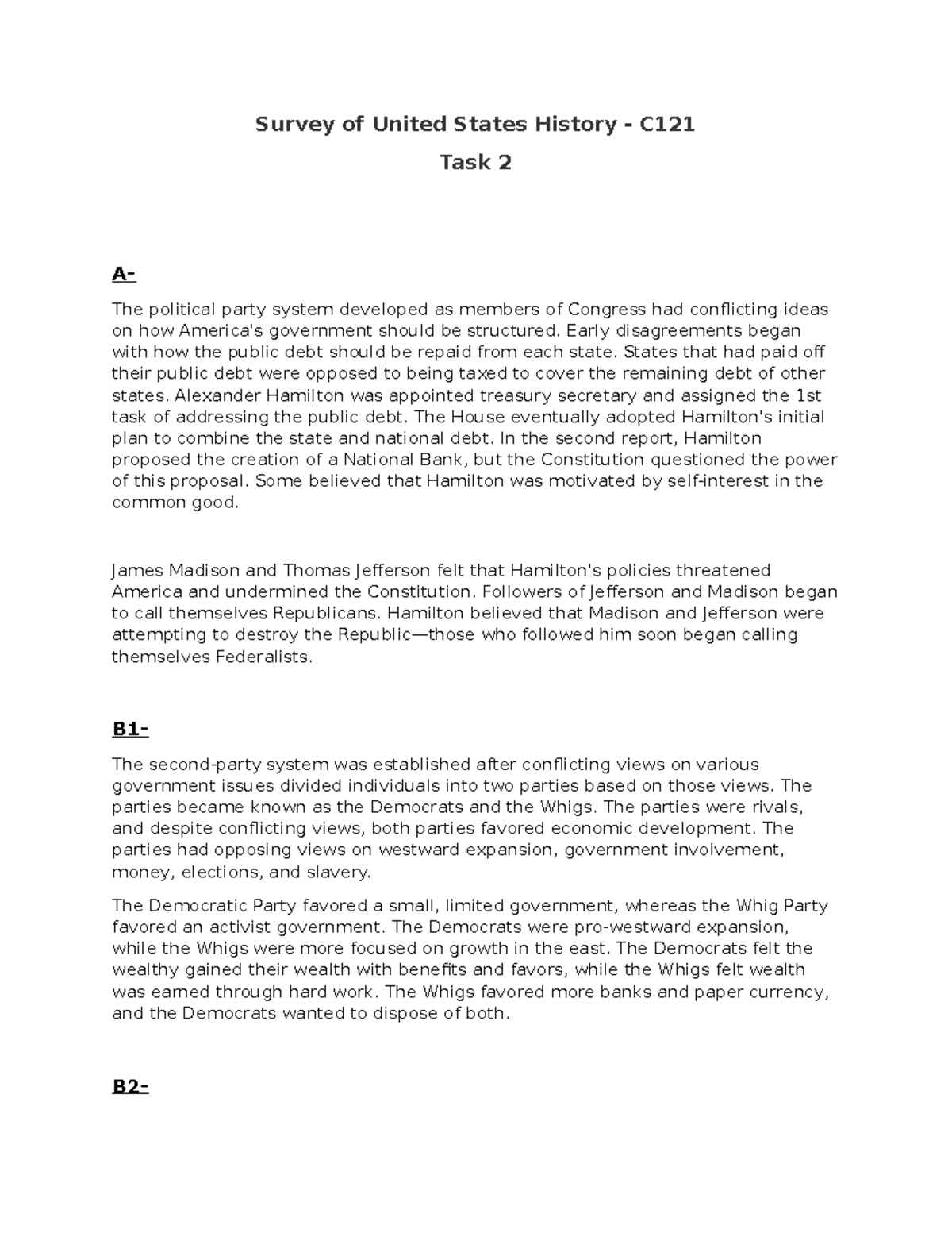 History task 2 - PA task 2 completed - Survey of United States History ...