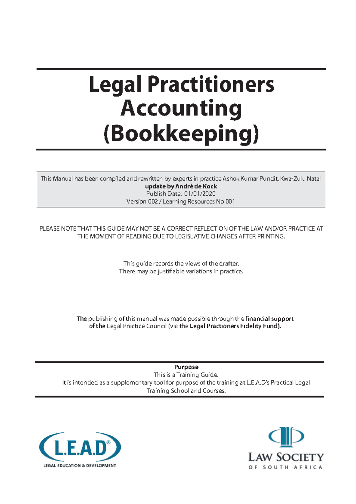 Legal Practitioners Accounting (Bookkeeping) Training Manual 2020 - Studocu