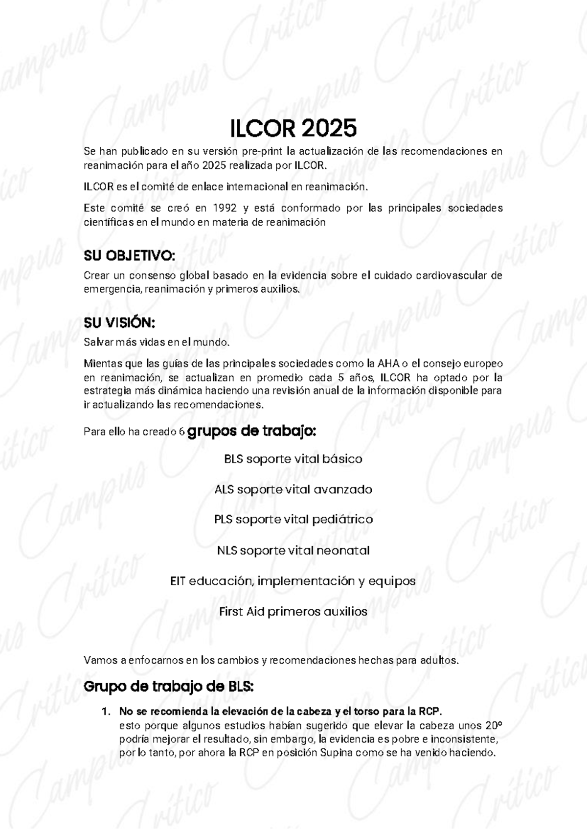 Reanimación Cardiopulmonar ILCOR 2025: Actualizaciones y ...