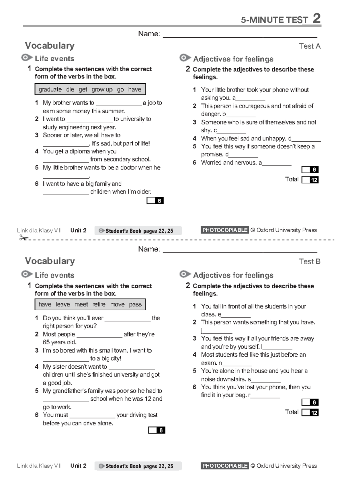 7th Grade Unit 2 Vocabulary 5-Minute Test (L7 U2) - Studocu