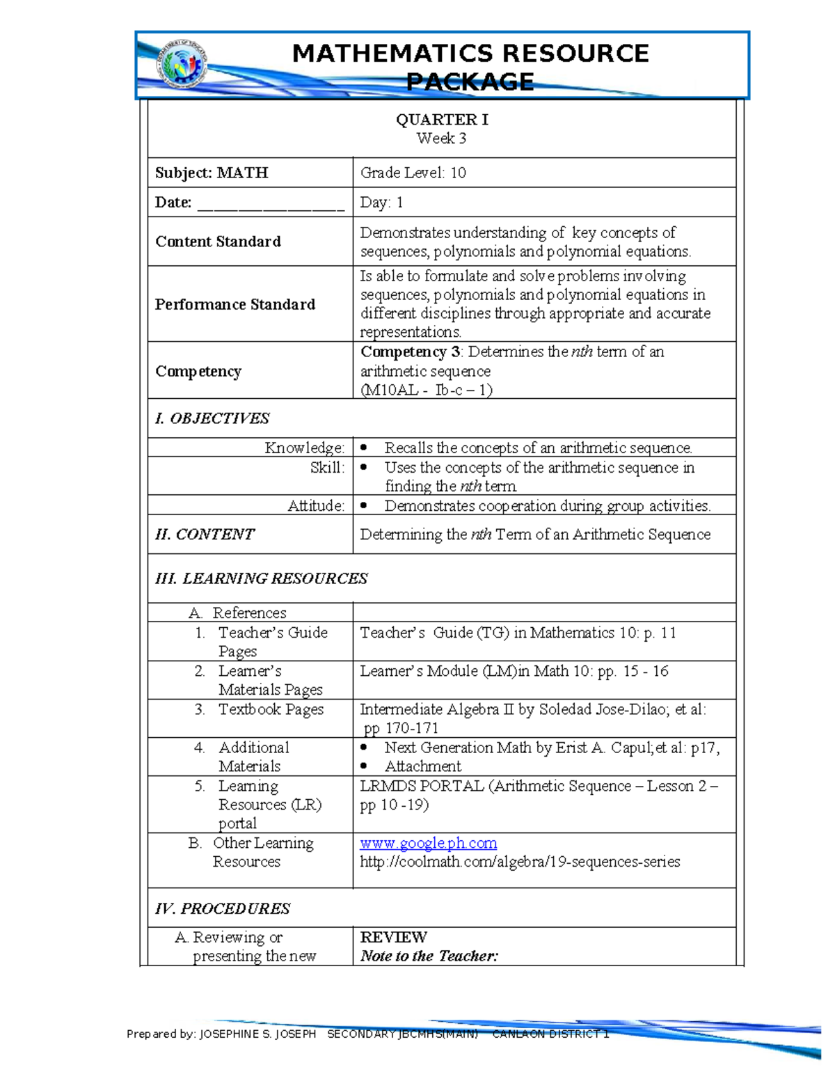 MATH 10: Understanding Arithmetic Sequences and nth Terms - Studocu