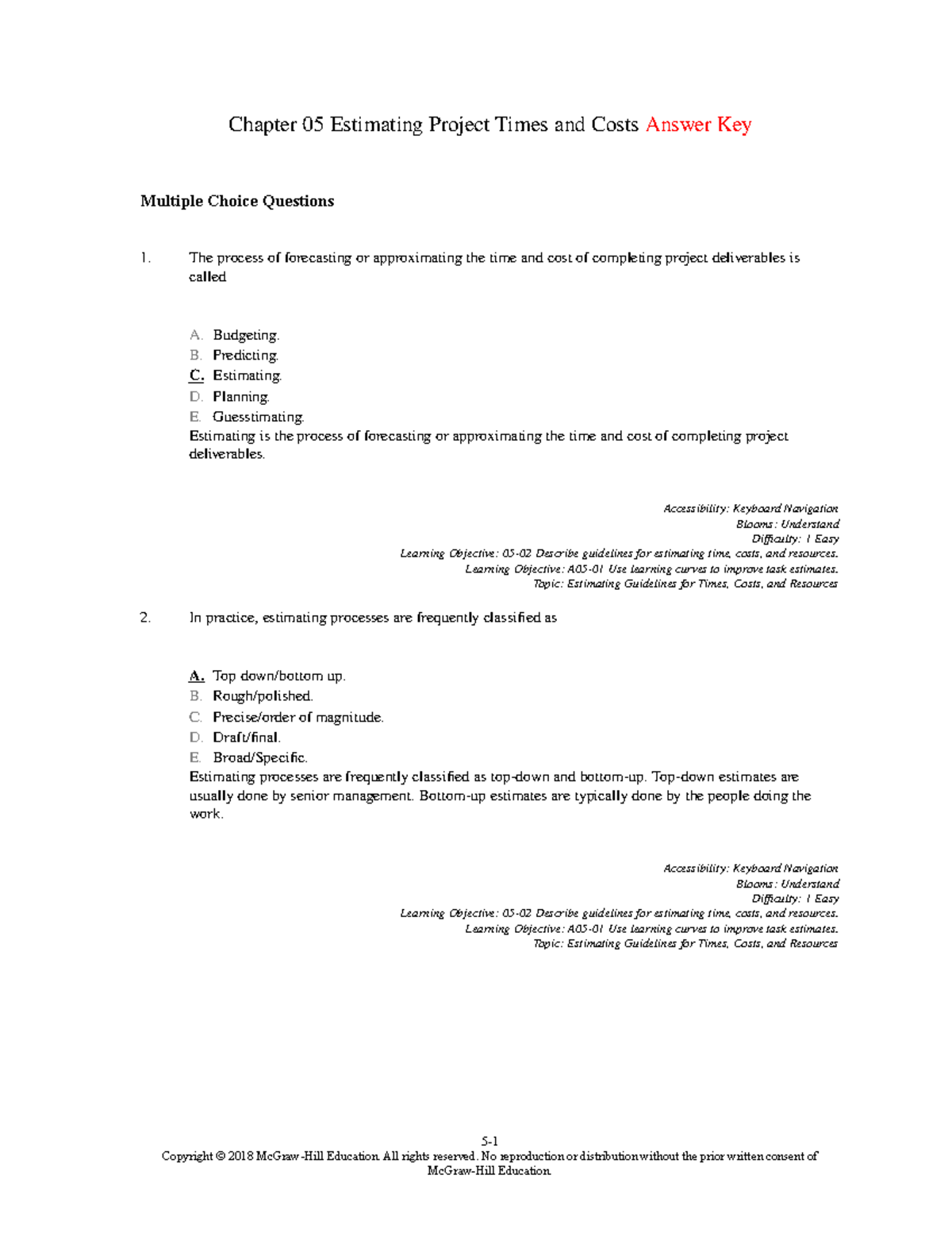 TBChap 005 - Project Management - Chapter 05 Estimating Project Times ...