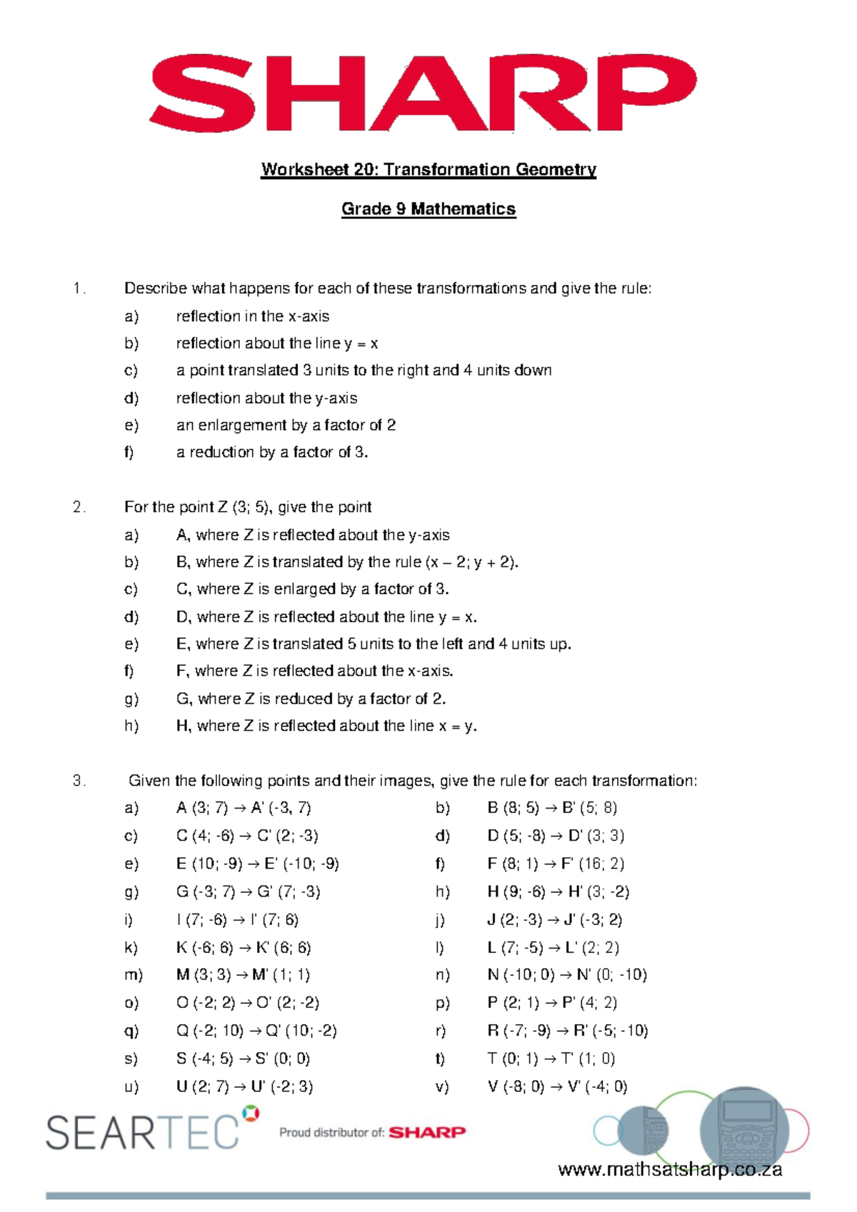 Worksheet 20: Geometry Transformations for Grade 9 Math - Studocu