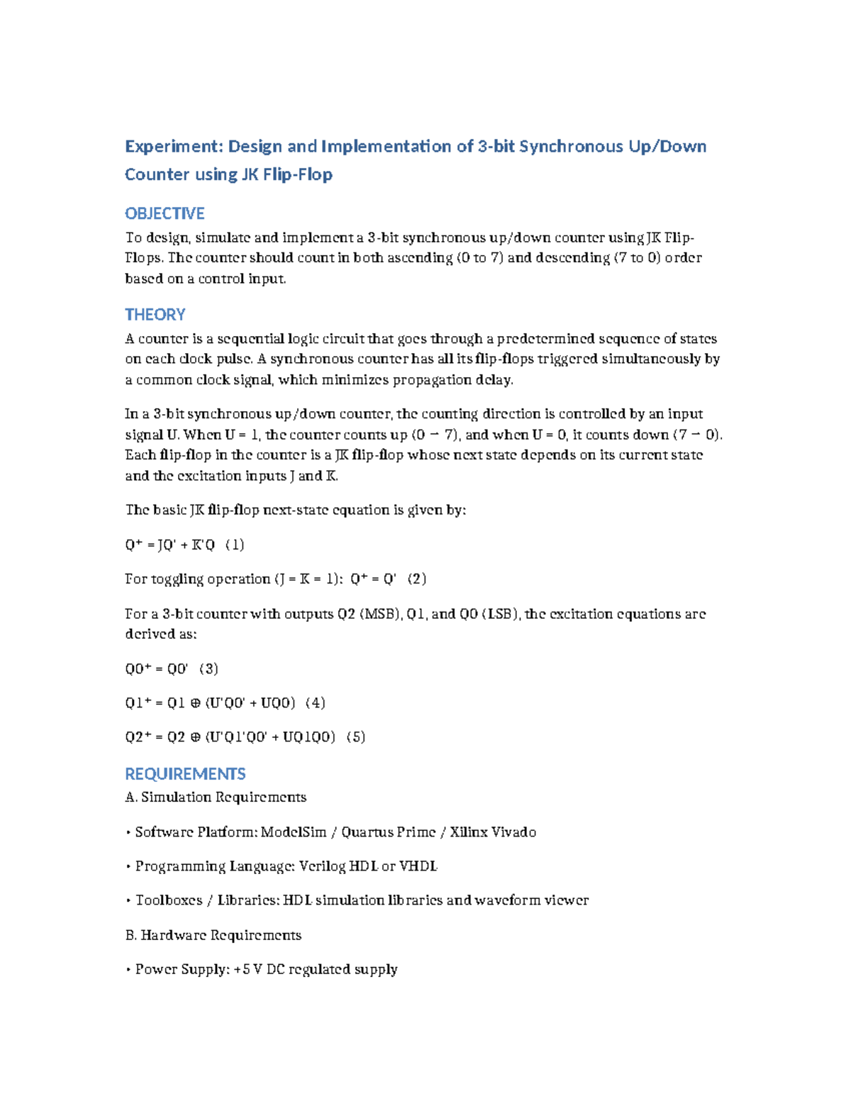 3bit Synchronous Up/Down Counter Design using JK Flip-Flops - Studocu
