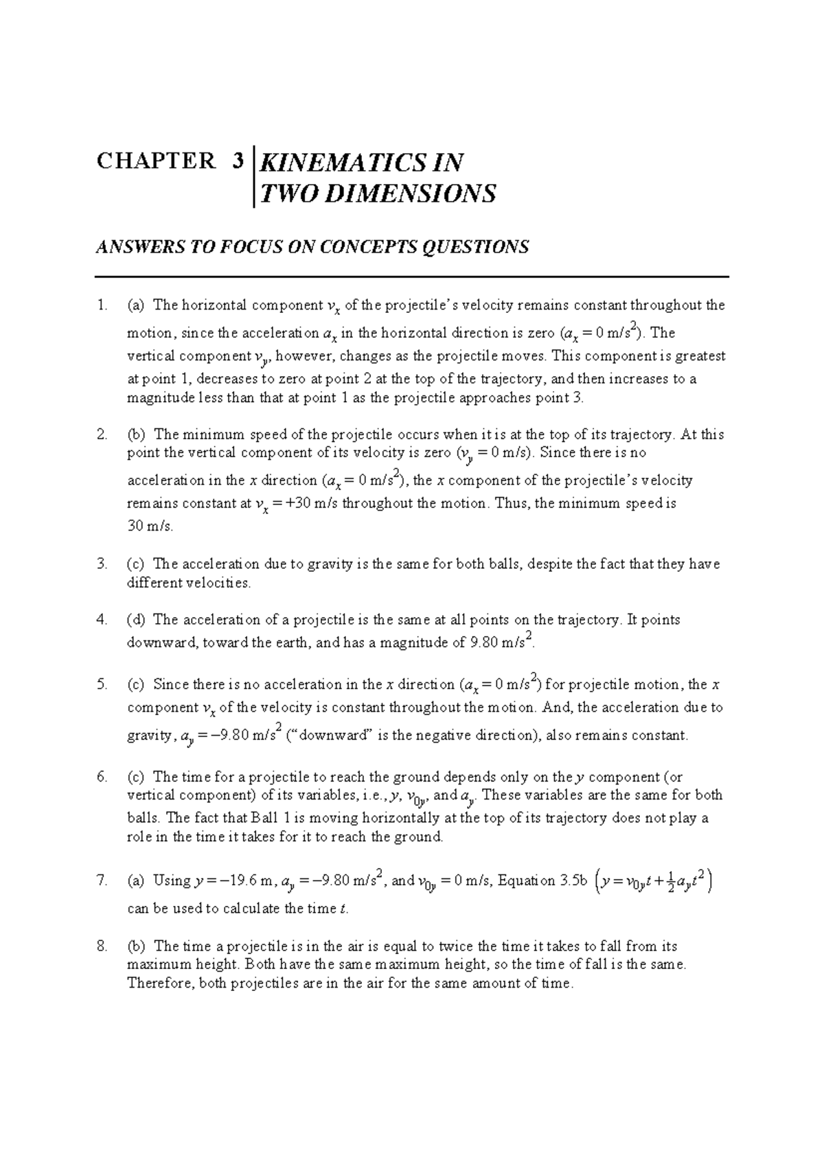 Chapter 3: Kinematics in Two Dimensions - Concept Review & Problems ...