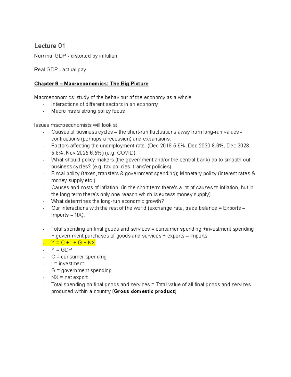 MGEA05 Lecture 01: Nominal vs Real GDP & Inflation Insights - Studocu