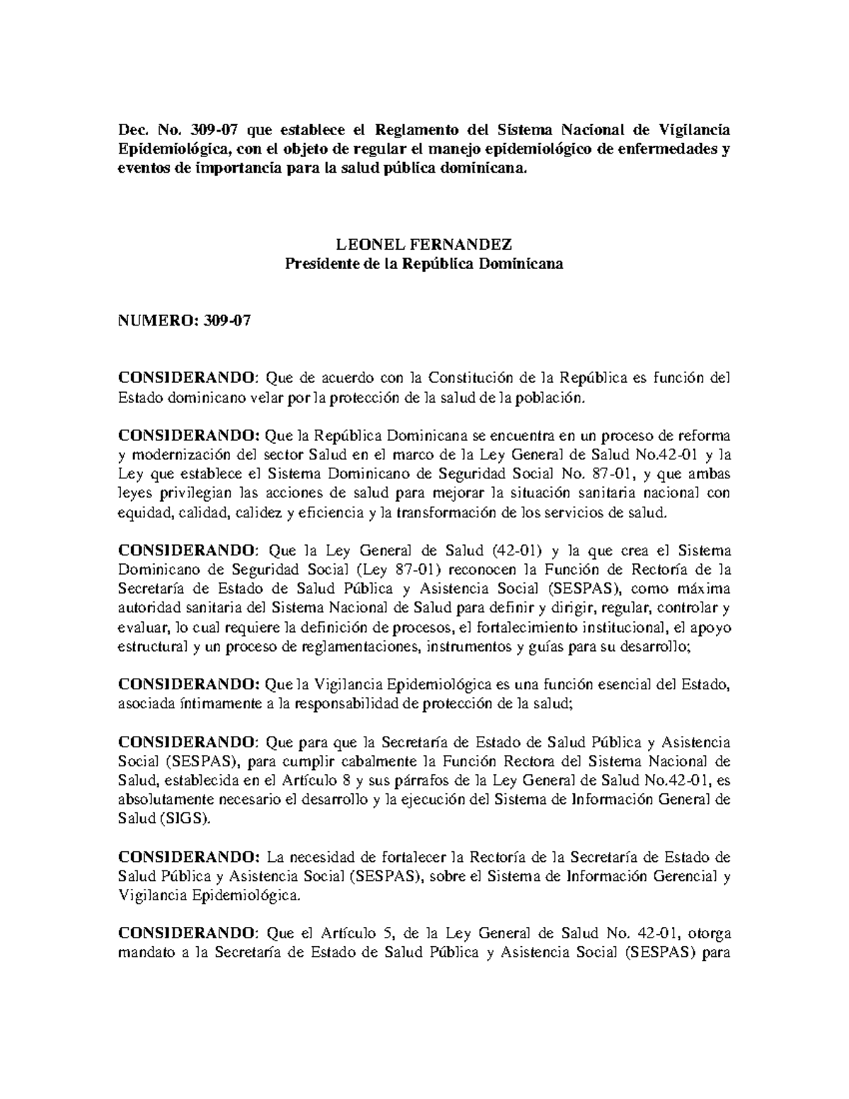 Reglamento del Sistema Nacional de Vigilancia Epidemiológica SINAVE ...