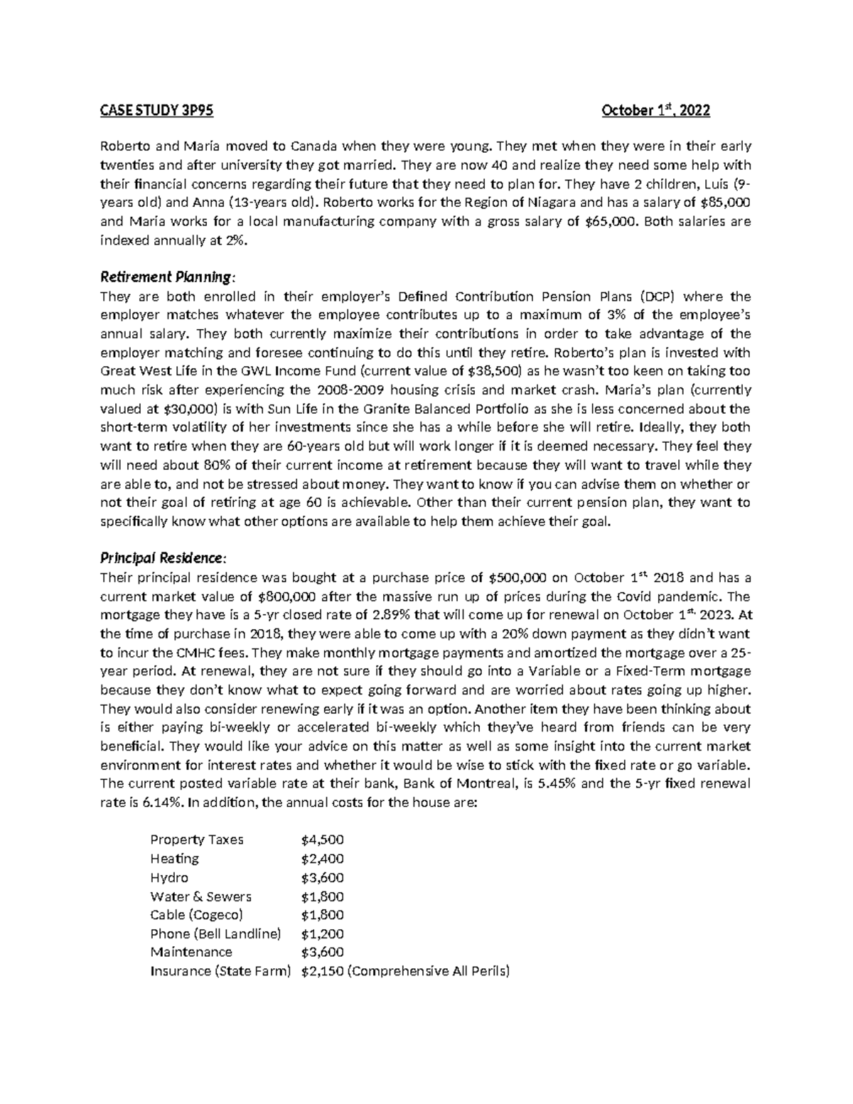 Roberto and Maria Case 3p95 - CASE STUDY 3P95 October 1st, 2022 Roberto ...