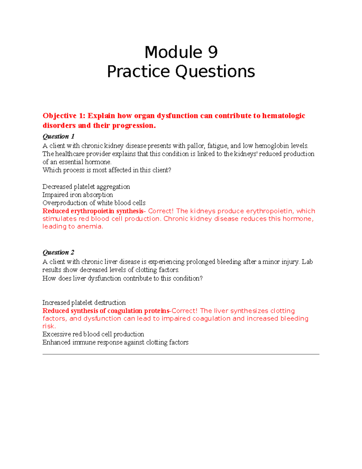 Module 9 Practice Questions - Hematologic Disorders & Lab Markers - Studocu