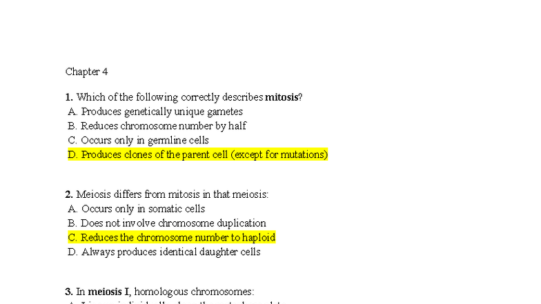 Chapter 4: Meiosis and Genetic Principles in Bio 315 - Studocu