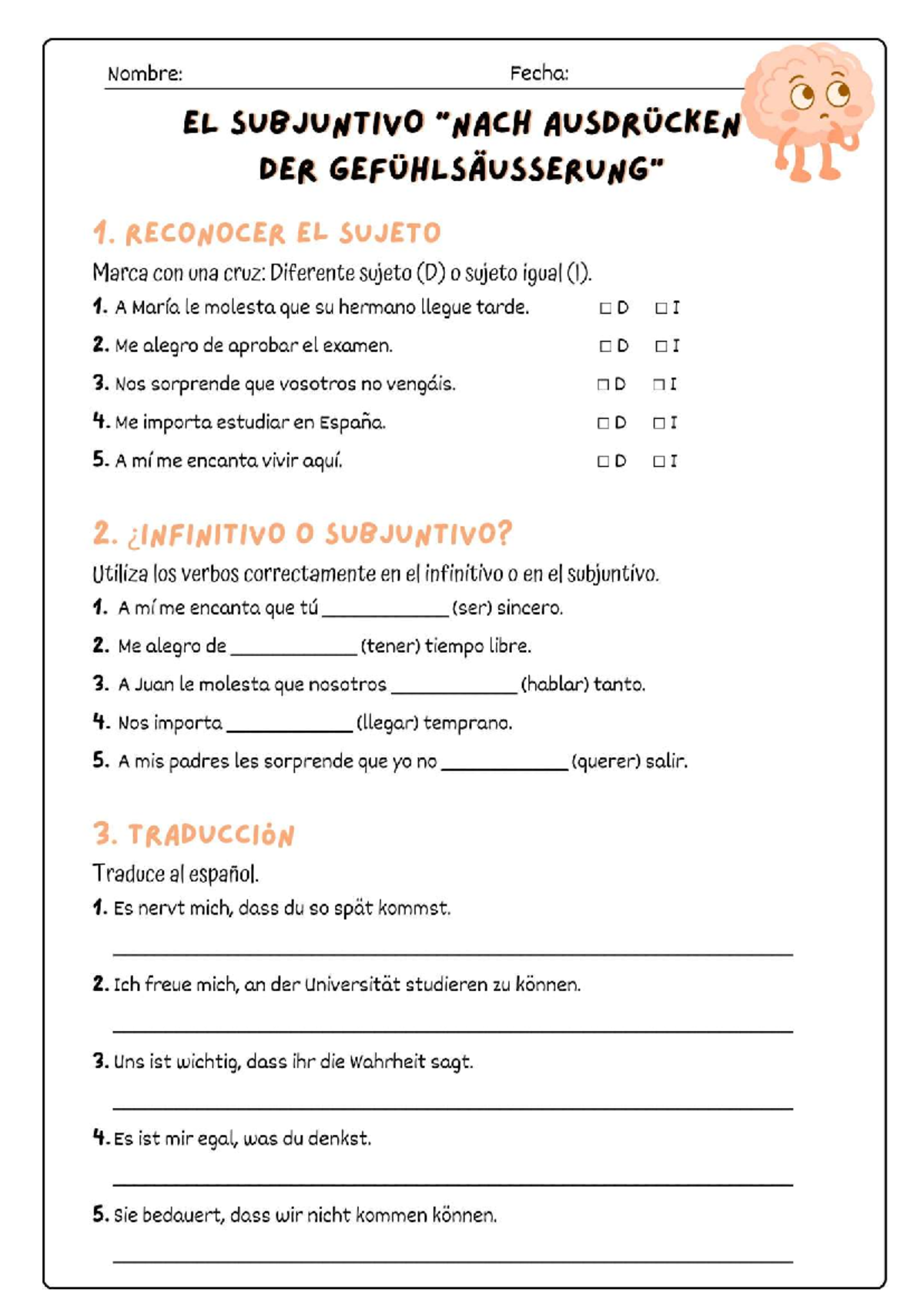 AB - Subjuntivo: Ejercicios y Traducciones en Español - Studocu