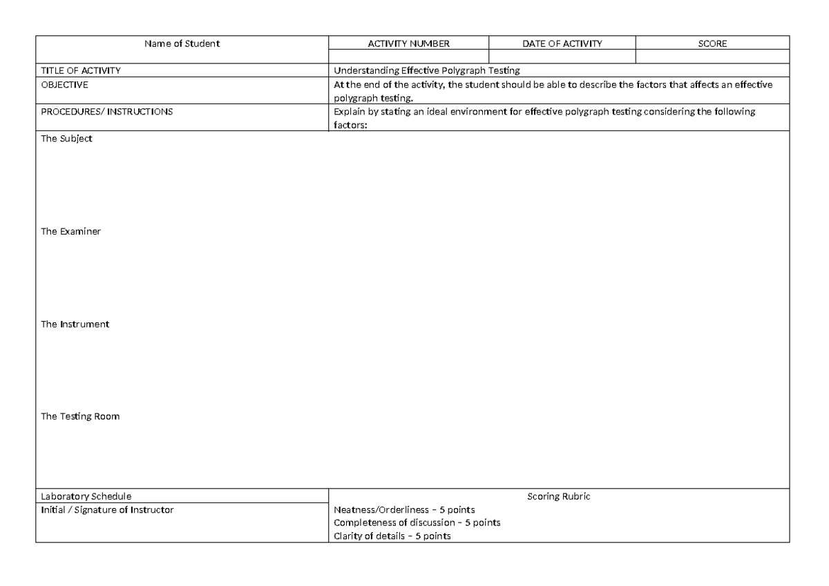 Understanding Effective Polygraph Testing (PSY 101 Activity) - Studocu