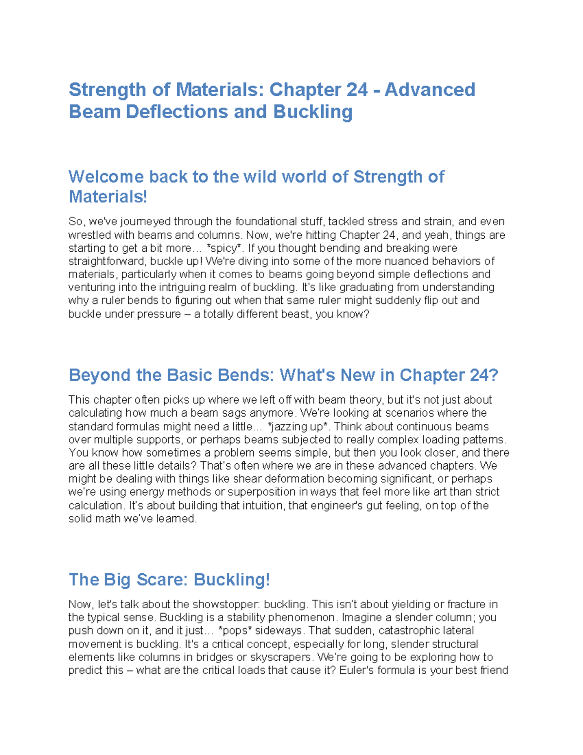 Strength of Materials: Chapter 24 Review on Beam Deflections & Buckling ...